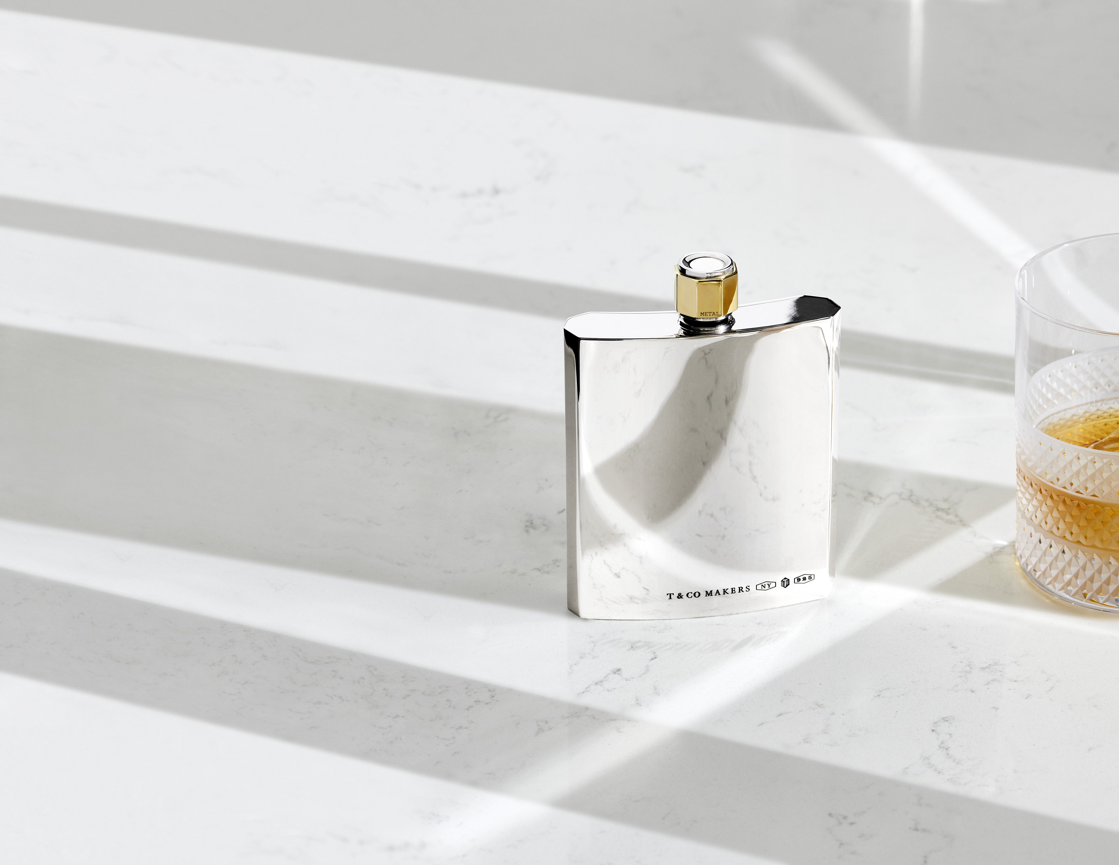 Tiffany 1837 Makers Flask in Silver and Brass Diamond Point Double Old ...
