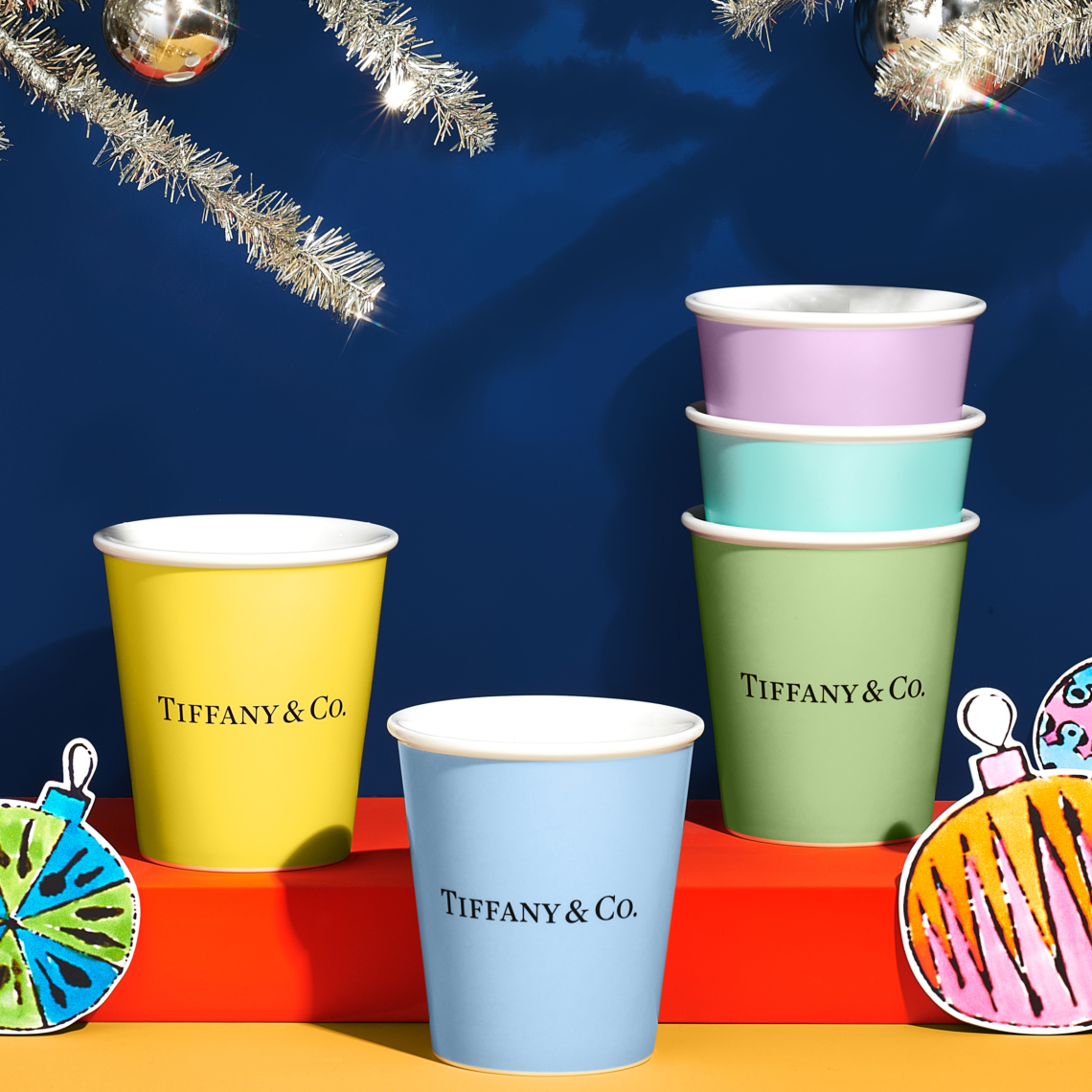 Everyday Objects coffee cups in bone china, set of five - Tiffany