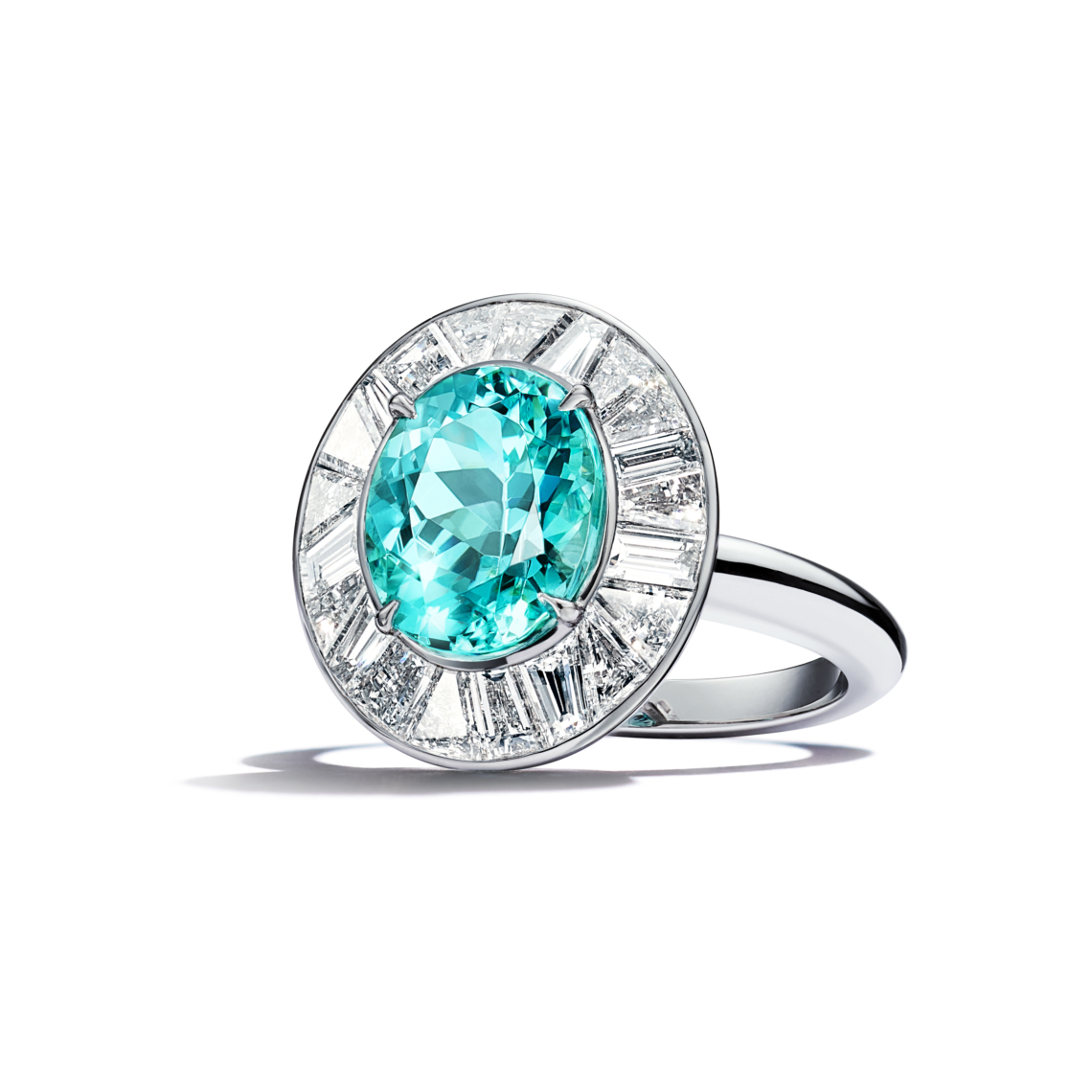 Ring in platinum with a blue cuprian elbaite tourmaline and diamonds ...
