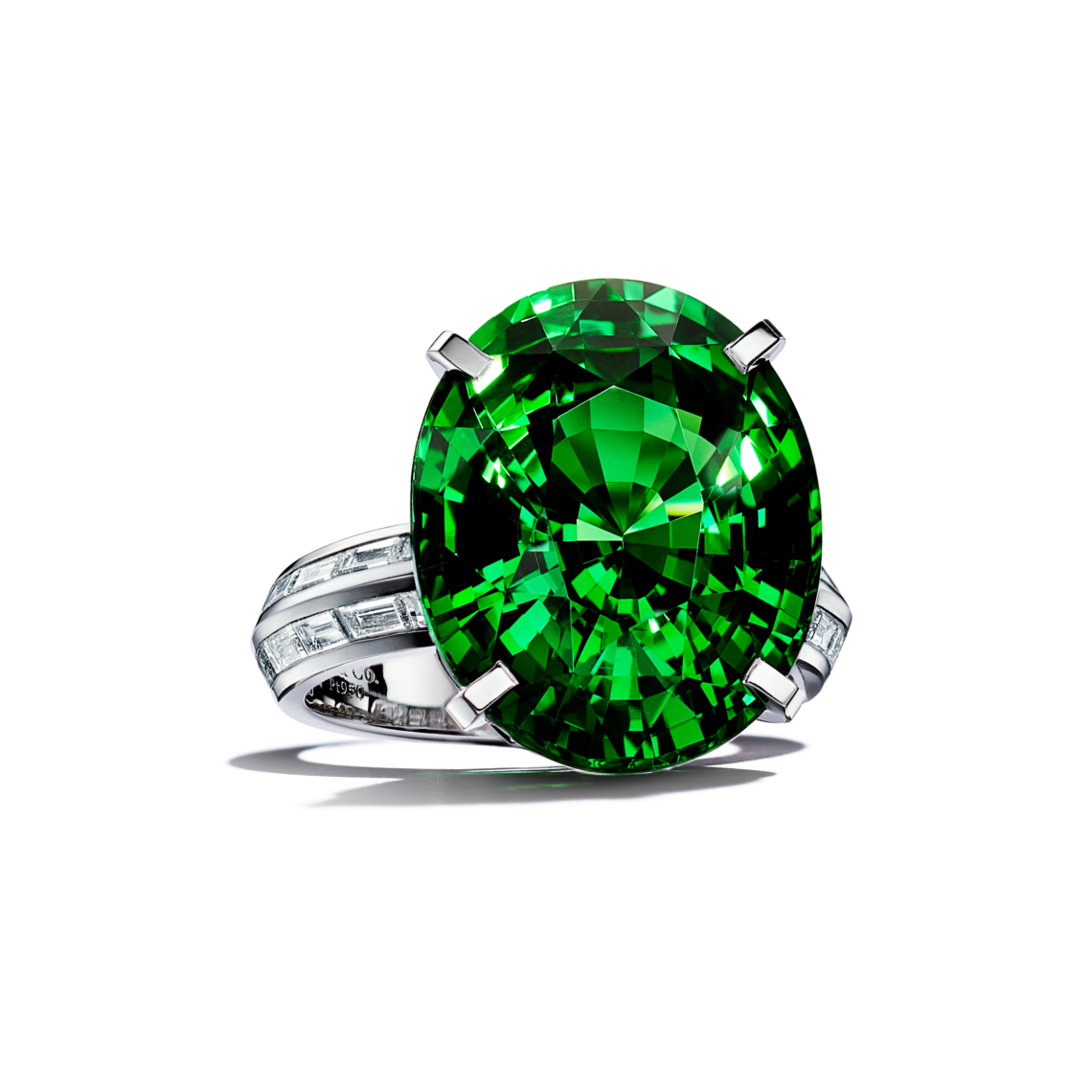 Ring in platinum with a tsavorite, over 15 carats and diamonds. - Tiffany